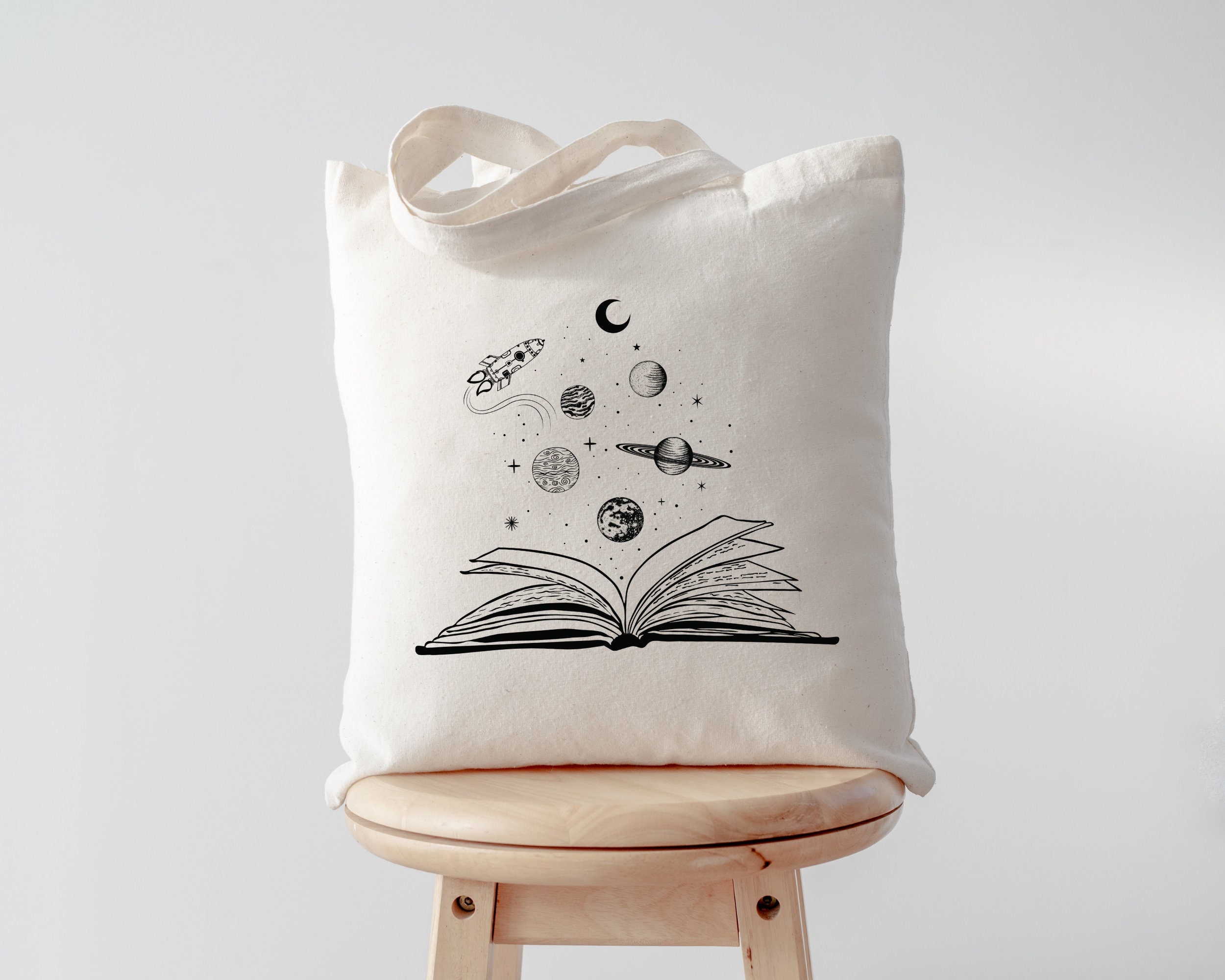 Books and Space Canvas Tote Bag Book Bag Library Books Bag - Etsy