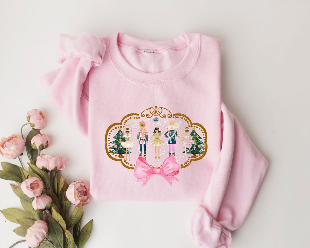 Pink Nutcracker Sweatshirt, Vintage Style Pink Christmas Sweatshirt for Women, Womens Christmas ...