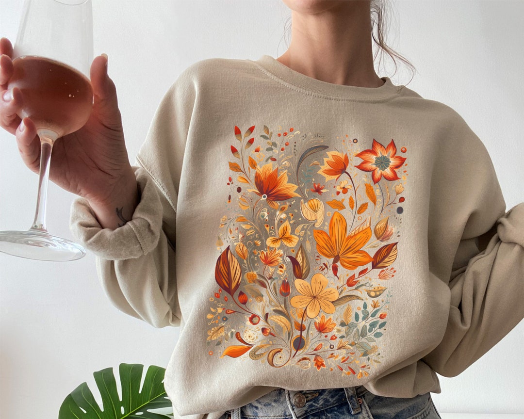 Fall Floral Sweatshirt, Fall Sweater, Womens Fall Crewneck, Fall Floral ...