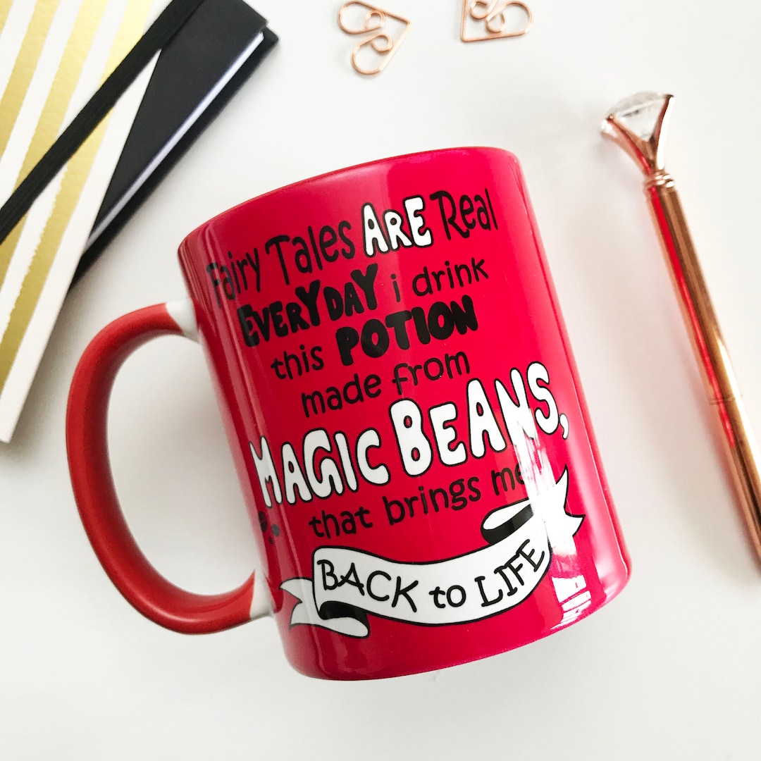Fairy Tale, Magic Beans Red Inner and Handle 10oz Ceramic Mug, Gift for ...