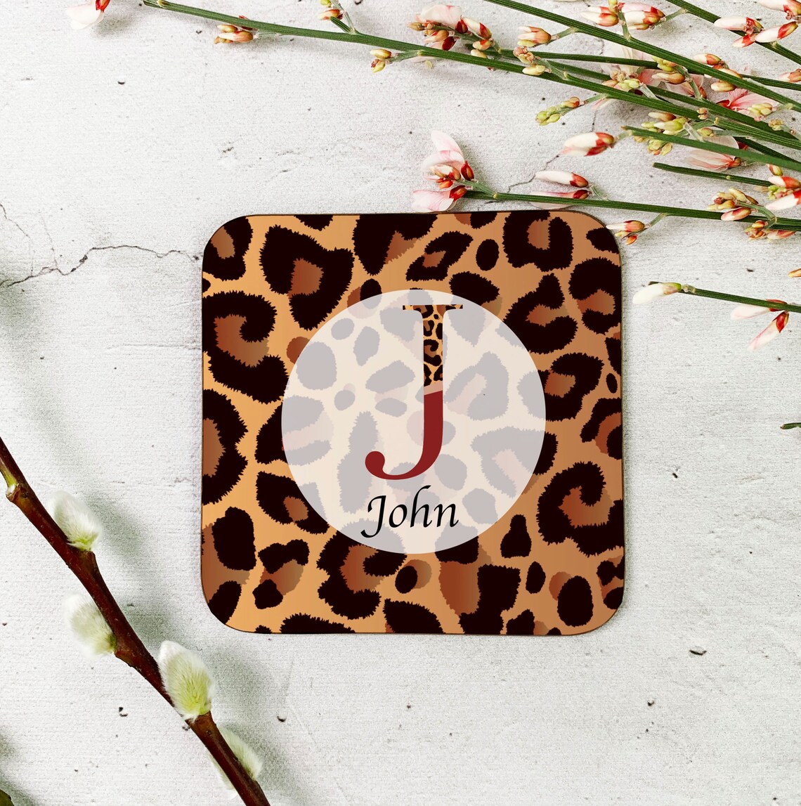 Personalised Leopard Print Glossy Wooden Coaster | Etsy