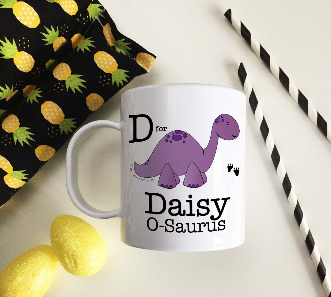 Kids Personalised Purple Dinosaur Polymer Unbreakable Mug Kids Plastic ...