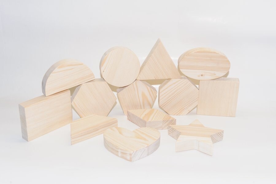 13 pieces set of geometric shapes in wood. Wooden blocks and | Etsy