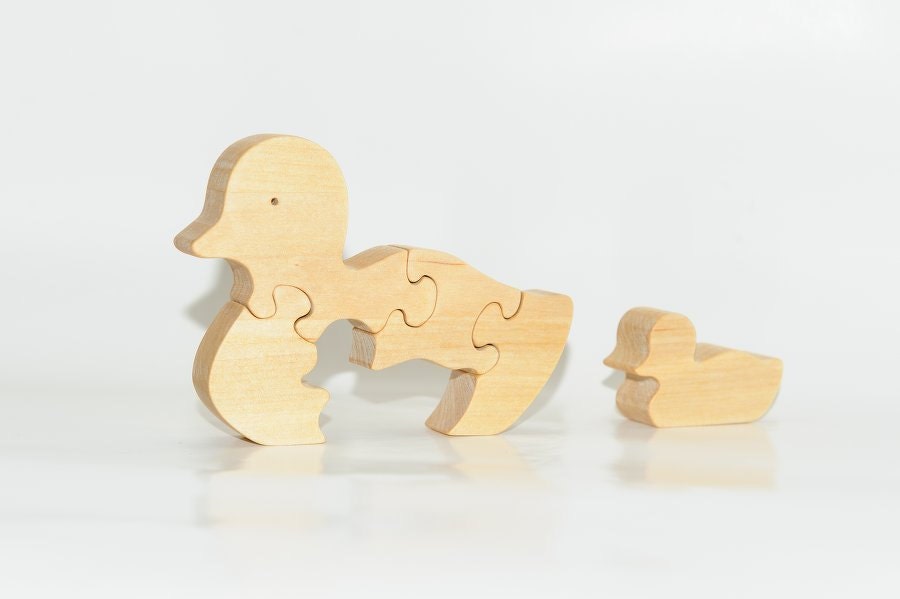 Wooden puzzle Duck with duckling toy. Wooden handmade toys | Etsy