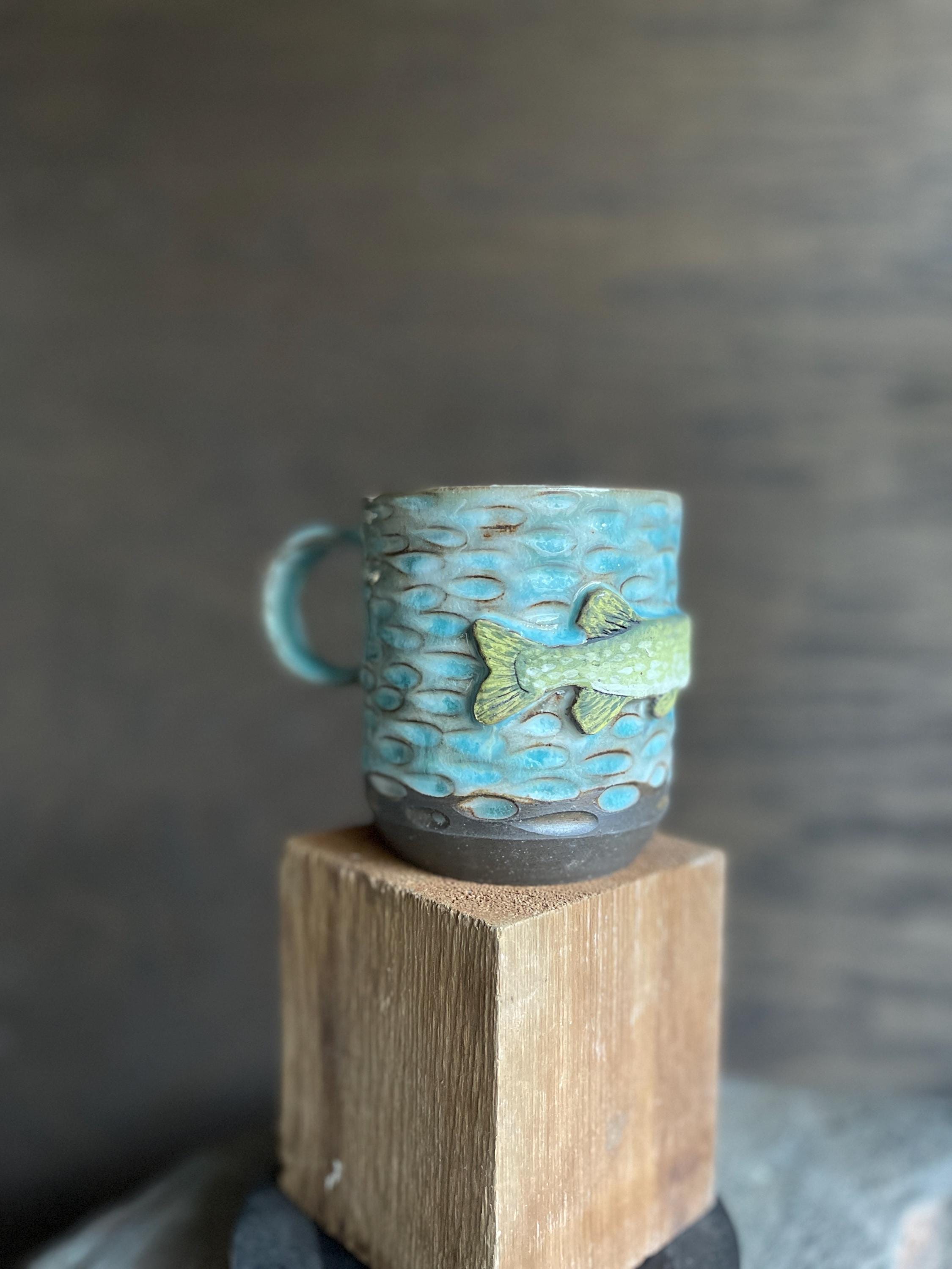 Handmade Ceramic Fishing Mug, One of a Kind, Hand Painted, Personalized ...