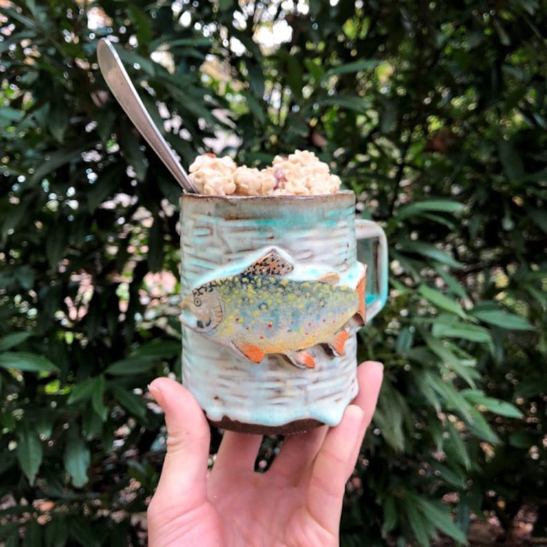 Handmade ceramic fishing mug one of a kind hand painted | Etsy