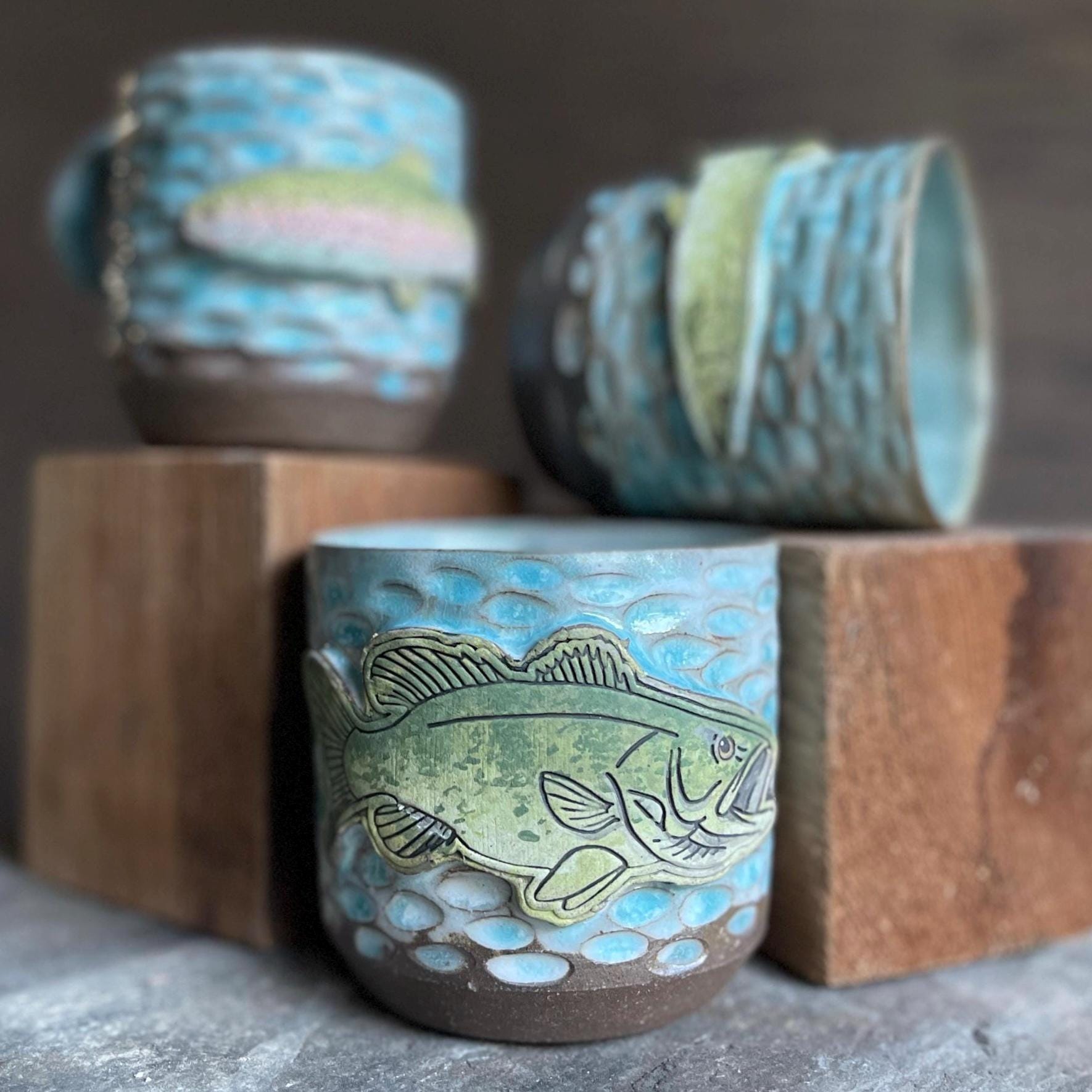 Handmade Ceramic Fishing Mug, One of a Kind, Hand Painted, Personalized ...