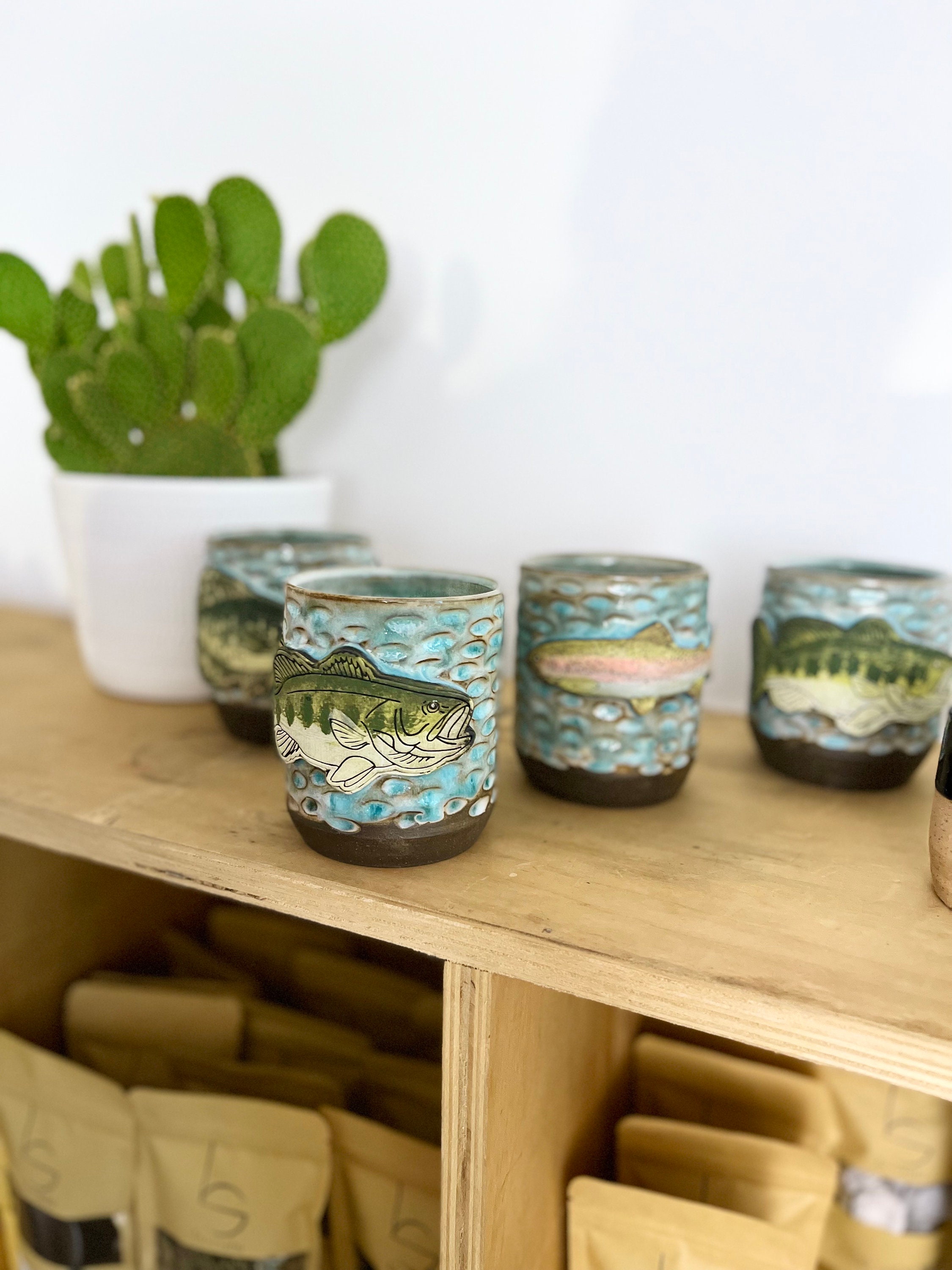 Handmade Ceramic Fishing Mug, One of a Kind, Hand Painted, Personalized ...
