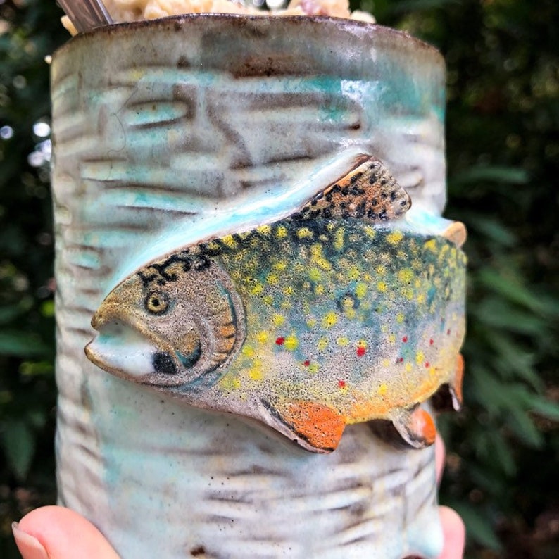 Handmade ceramic fishing mug one of a kind hand painted | Etsy
