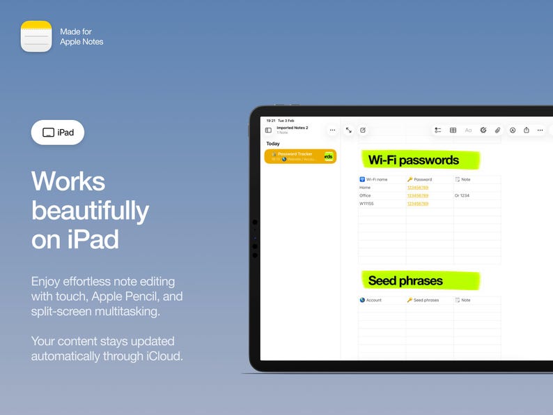 All-in-one Password Tracker Template for Apple Notes App | Password ...