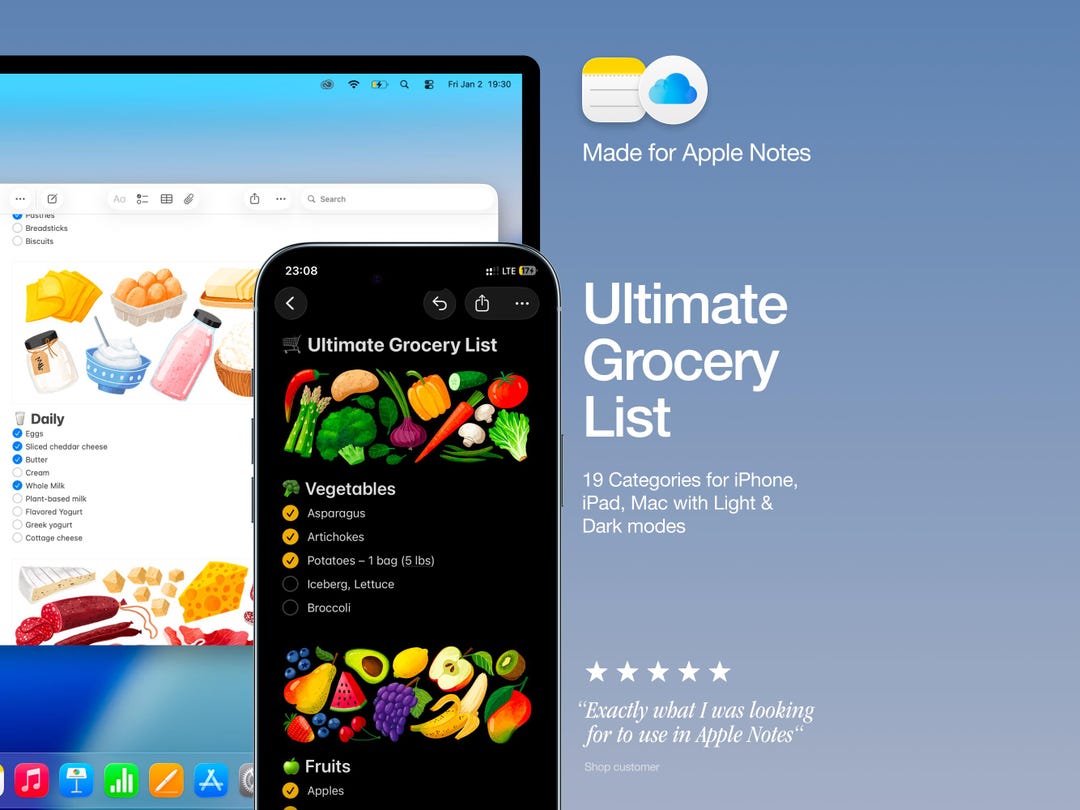 Apple Notes App Grocery List Template, Grocery Note Planner, Food ...