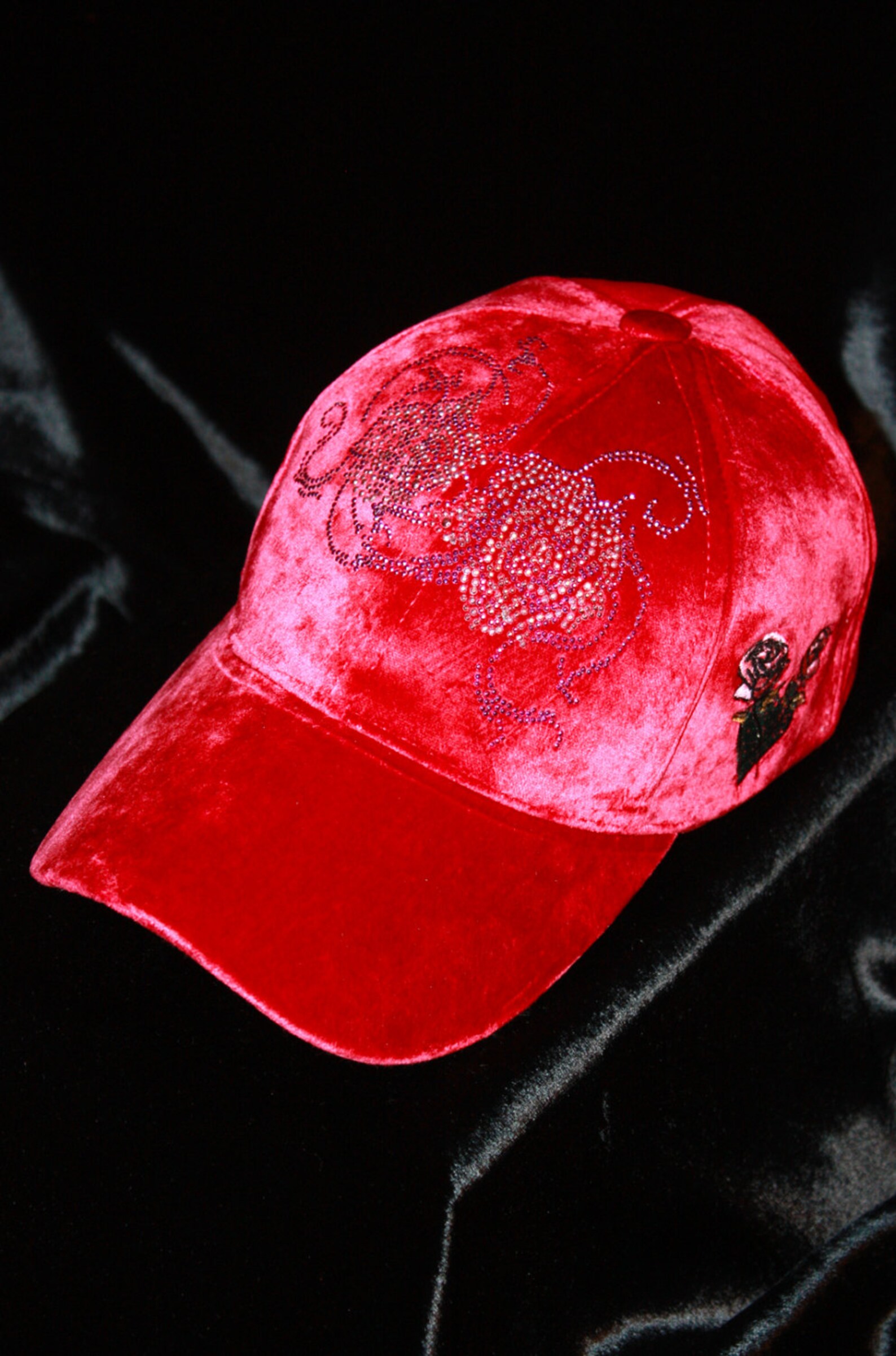 Roses Baseball Cap Women Silk Velvet Bling Hat Glam Rock Rebel Chic - Etsy