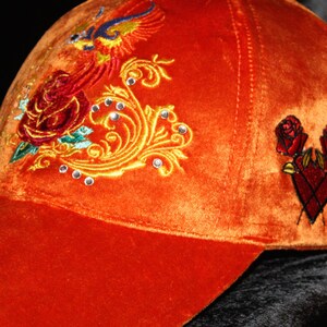 Orange Baseball Cap Queen Bird Silk Velvet Embroidery Glam Rock Rebel ...