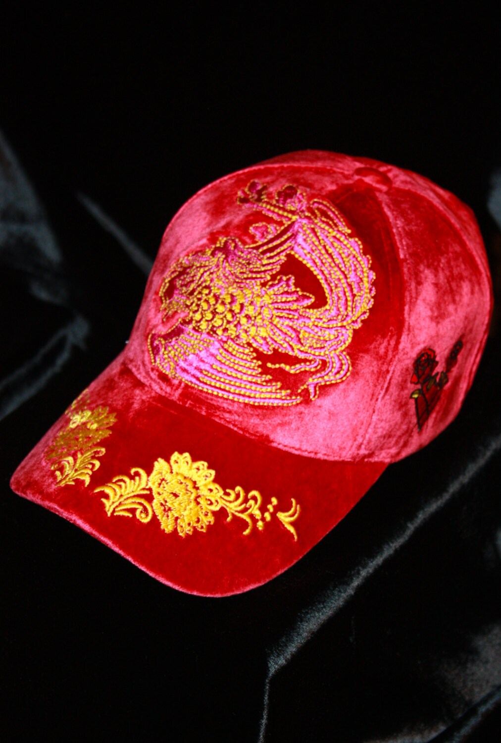 Shanghai Flower Pink Baseball Cap Silk Velvet Oriental Embroideries ...