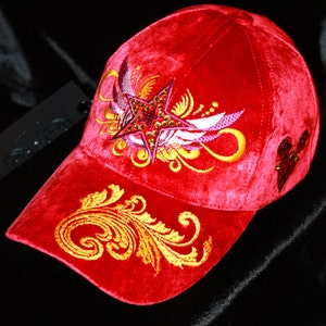 Pink Woman Baseball Cap Stars and Wings Organic Silk Velvet Hat Urban ...