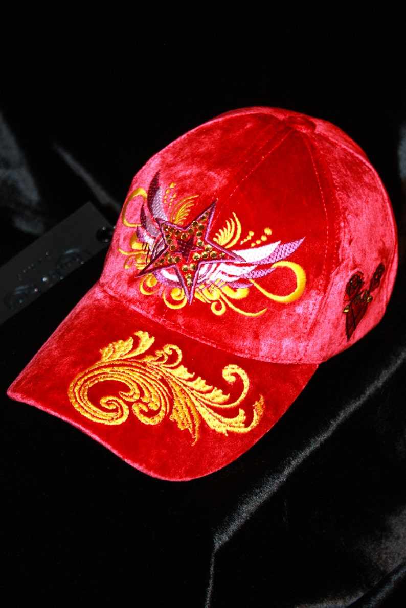 Pink Woman Baseball Cap Stars and Wings Organic Silk Velvet Hat Urban ...