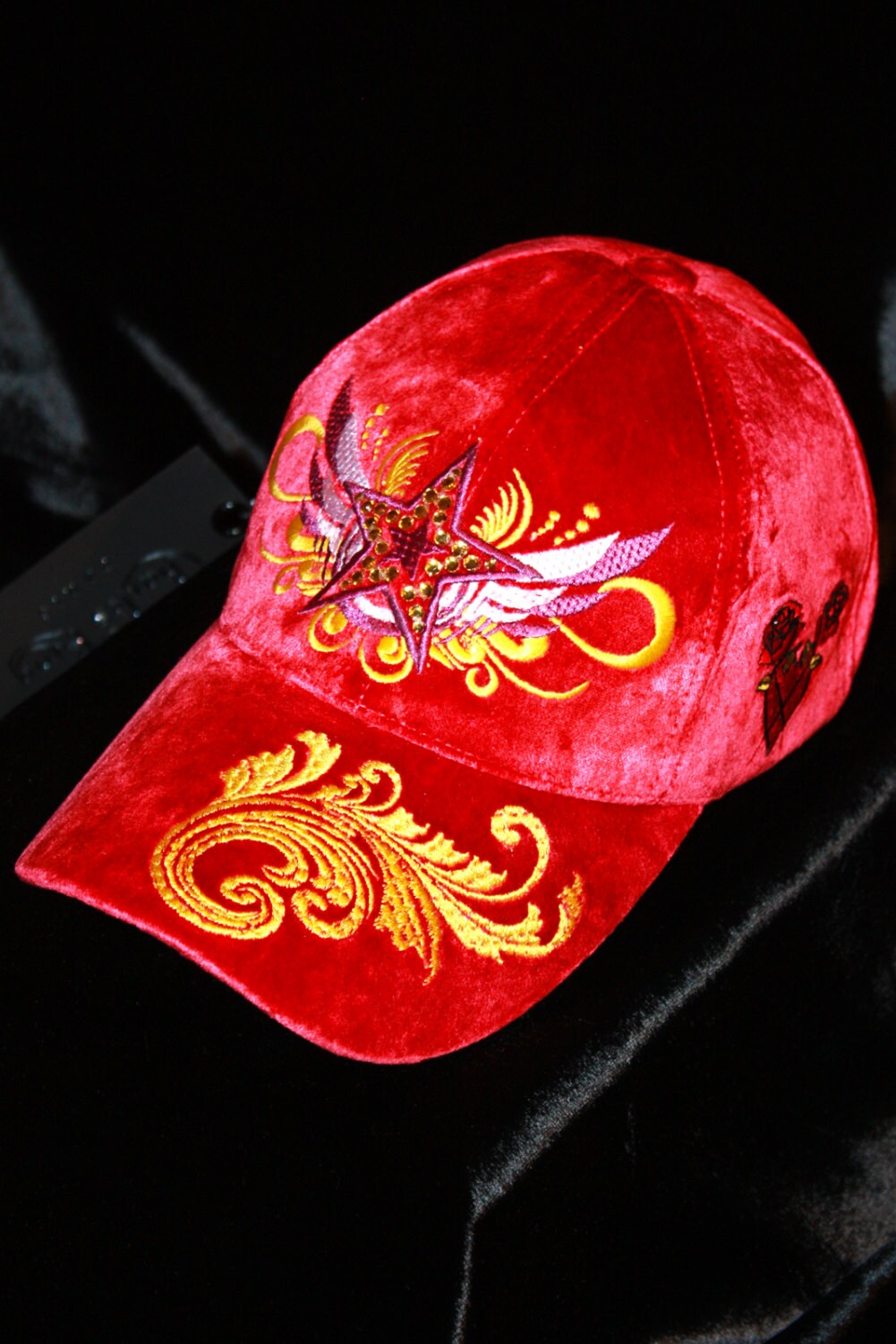 Pink Woman Baseball Cap Stars and Wings Organic Silk Velvet Hat Urban ...