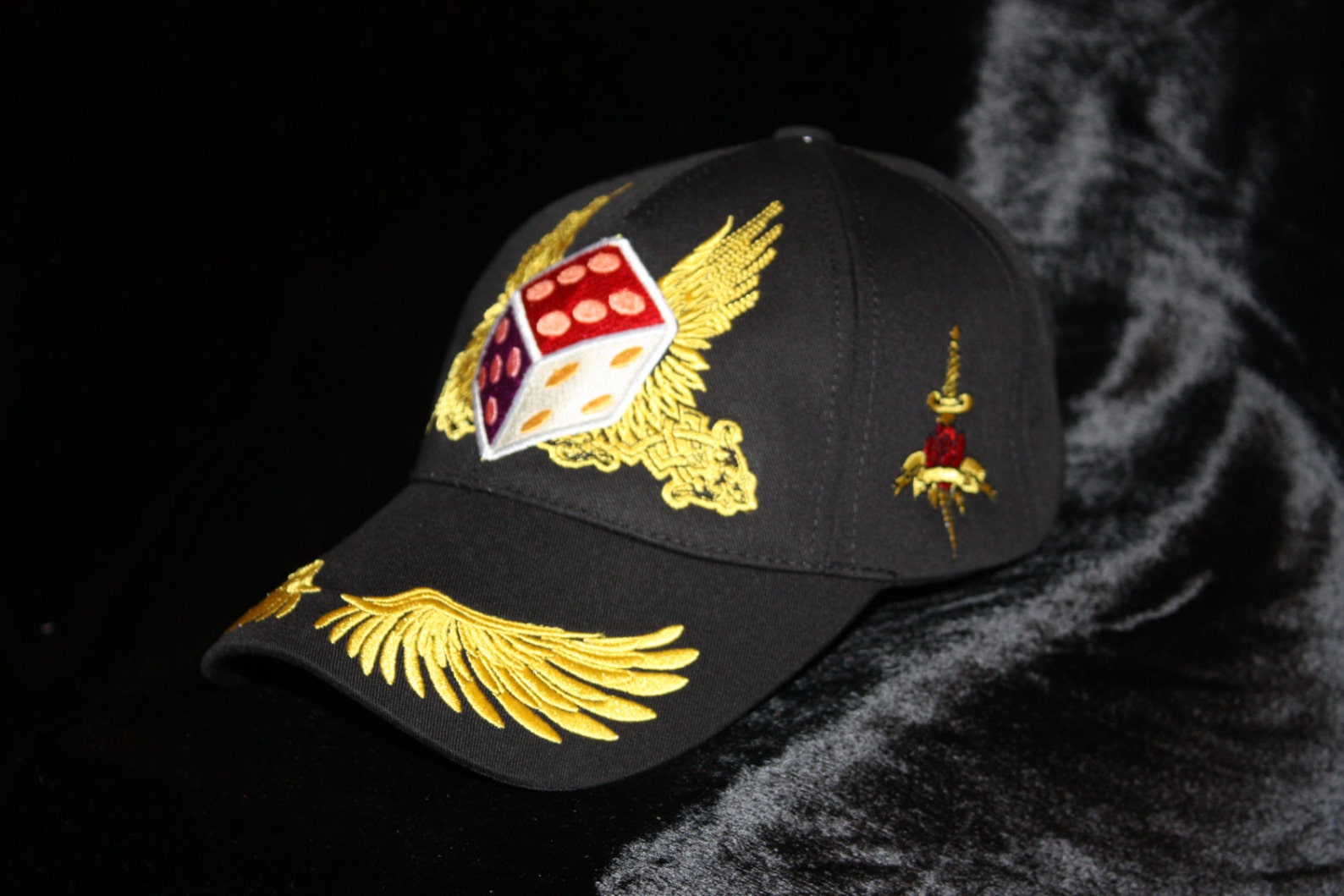 Cool Hats for Men Dice of Zeus Cap Black Gabardine Embroideries Sport ...