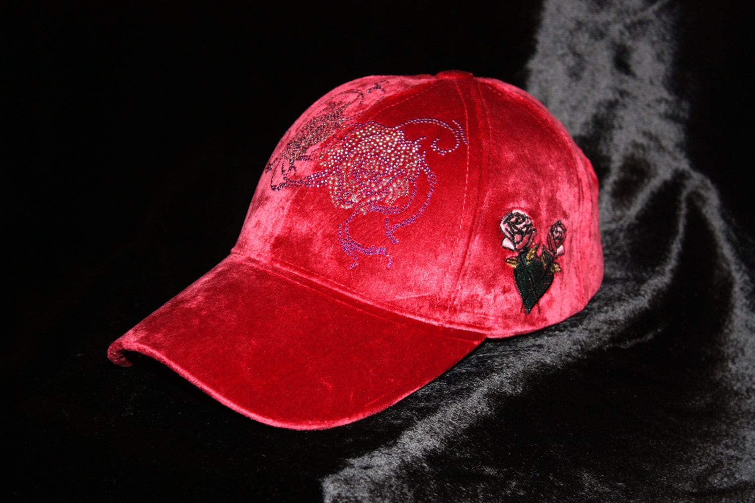 Roses Baseball Cap Women Silk Velvet Bling Hat Glam Rock Rebel Chic - Etsy