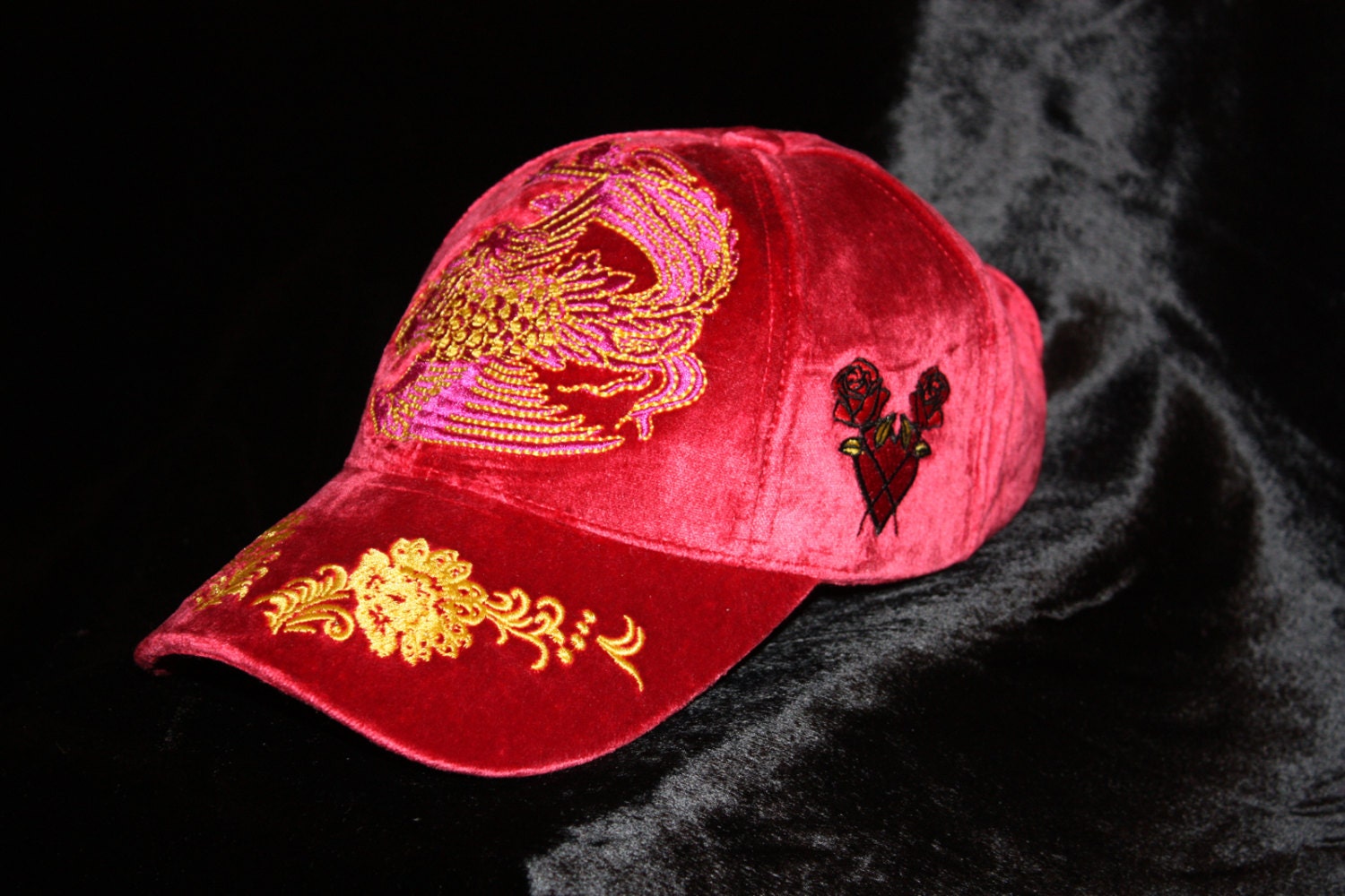 Shanghai Flower Pink Baseball Cap Silk Velvet Oriental Embroideries ...