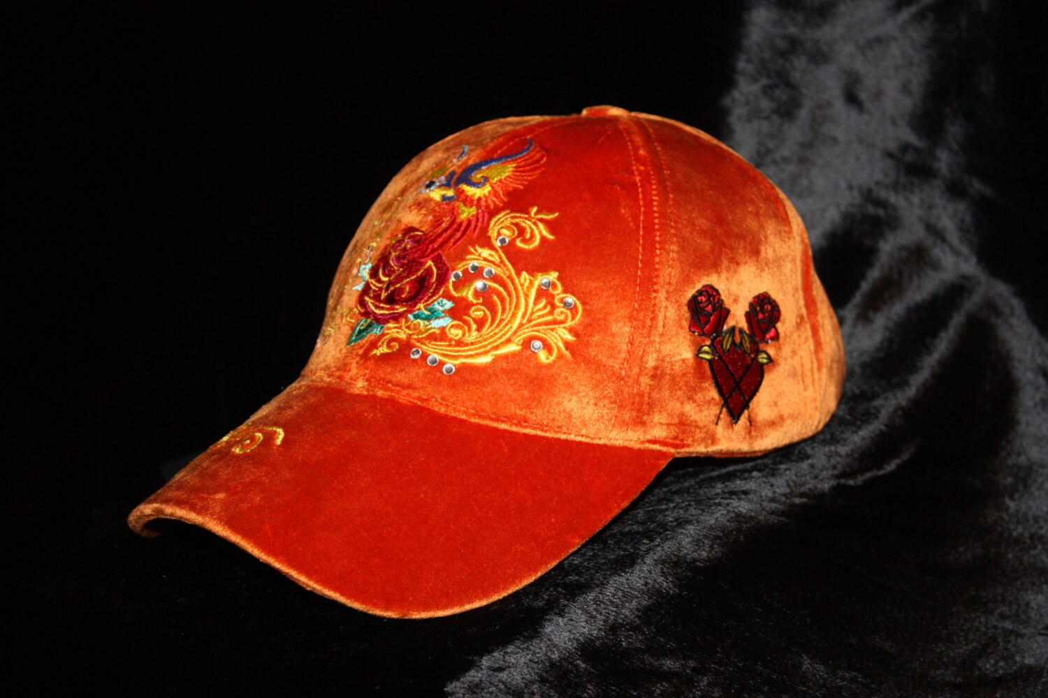 Orange Baseball Cap Queen Bird Silk Velvet Embroidery Glam Rock Rebel ...
