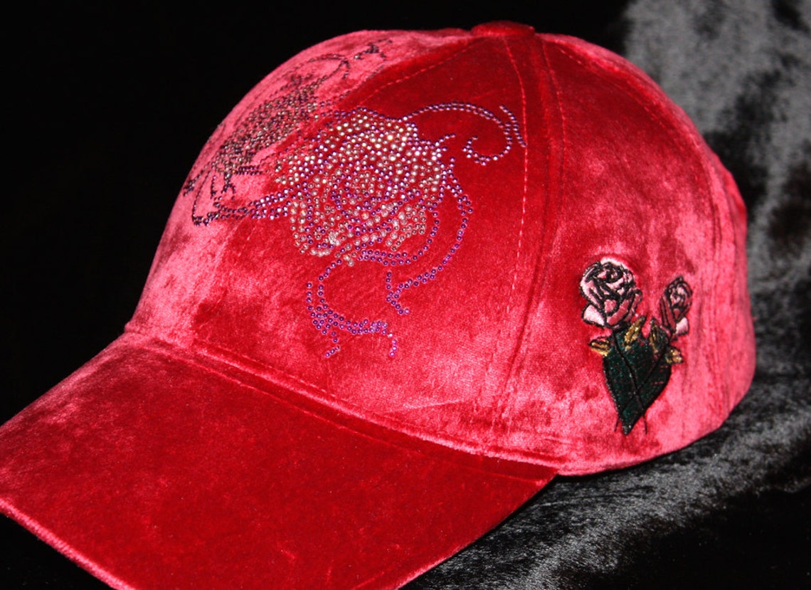 Roses Baseball Cap Women Silk Velvet Bling Hat Glam Rock Rebel Chic - Etsy