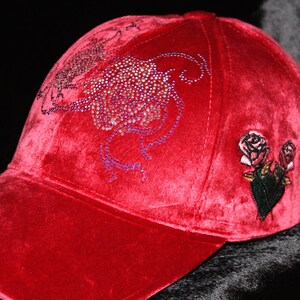 Roses Baseball Cap Women Silk Velvet Bling Hat Glam Rock Rebel Chic - Etsy