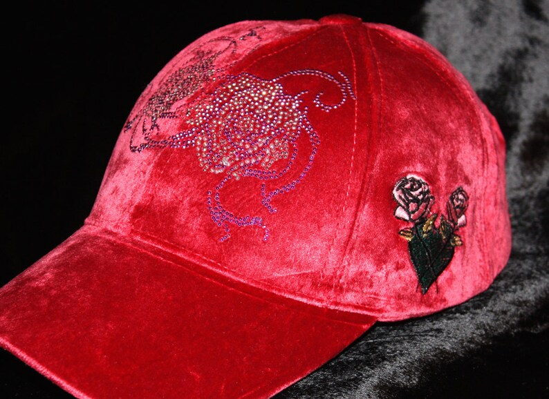 Roses Baseball Cap Women Silk Velvet Bling Hat Glam Rock Rebel Chic - Etsy