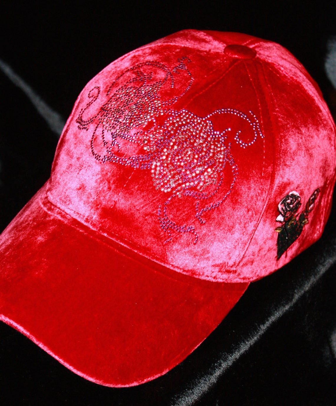 Roses Baseball Cap Women Silk Velvet Bling Hat Glam Rock Rebel Chic - Etsy