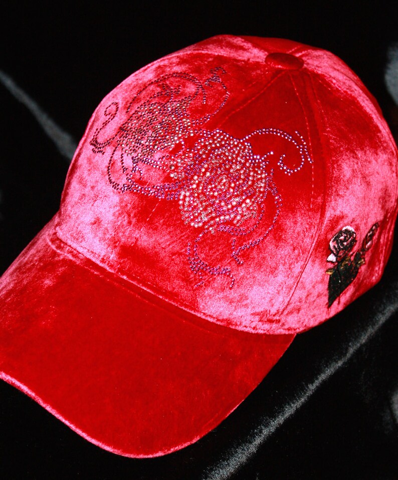 Roses Baseball Cap Women Silk Velvet Bling Hat Glam Rock Rebel Chic - Etsy