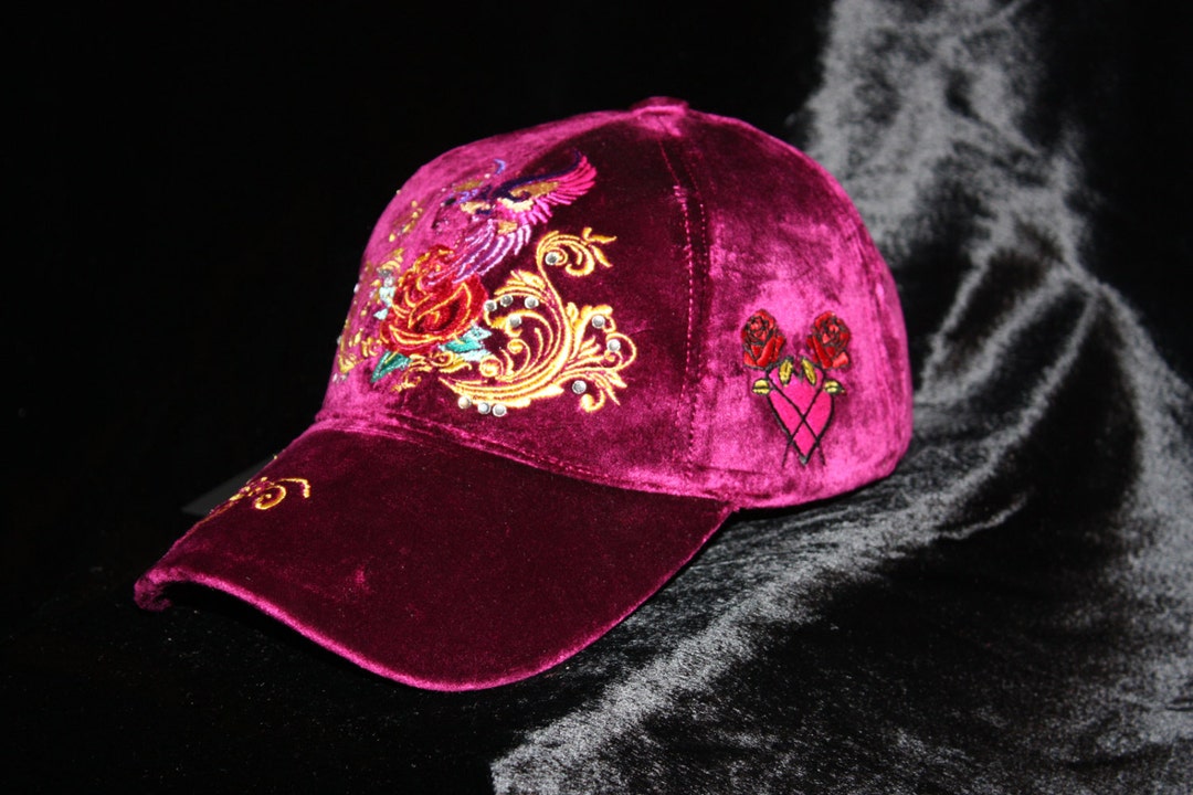 Women Baseball Cap Queen Bird Purple Silk Velvet Hat Boho Chic Urban ...