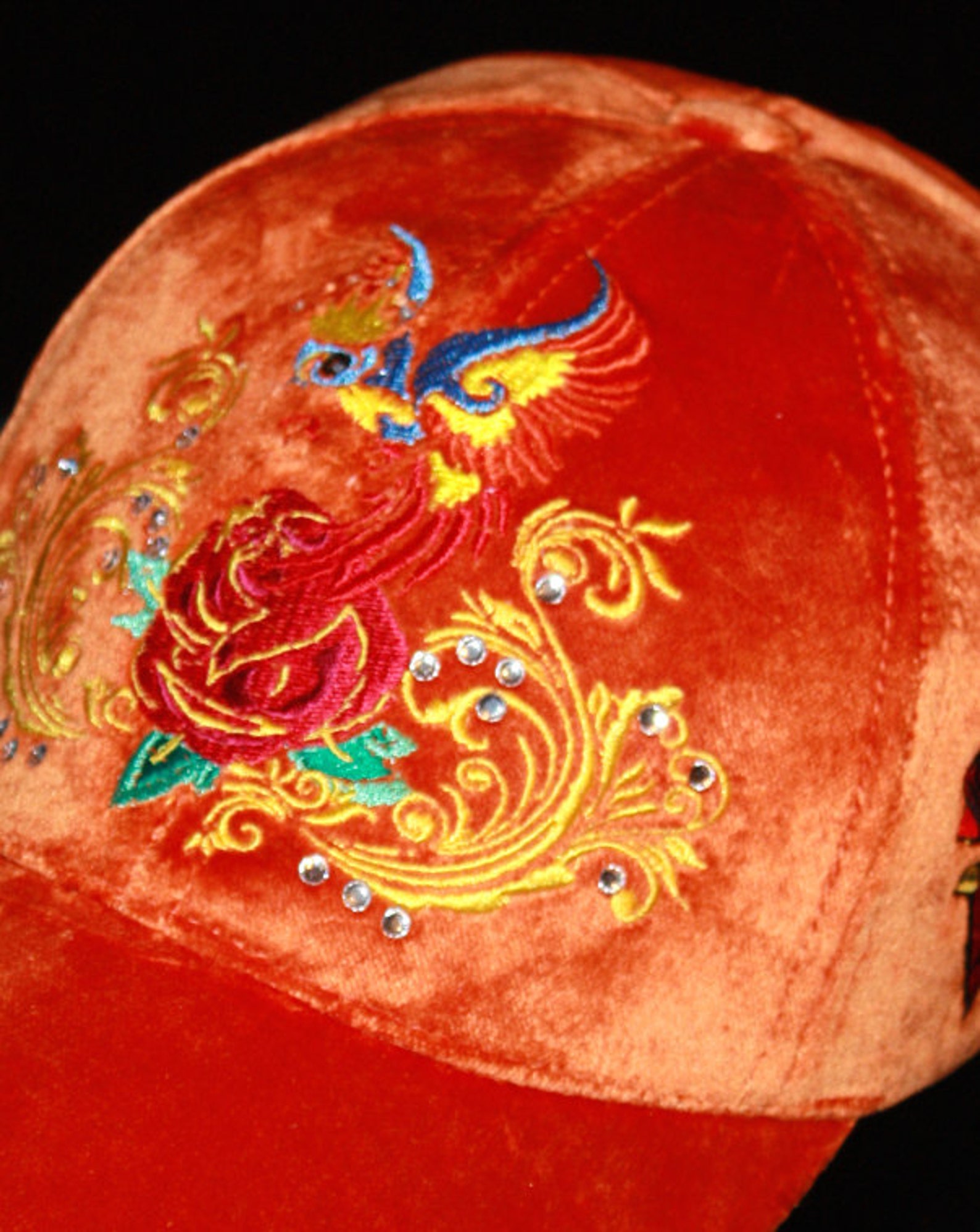Orange Baseball Cap Queen Bird Silk Velvet Embroidery Glam Rock Rebel ...