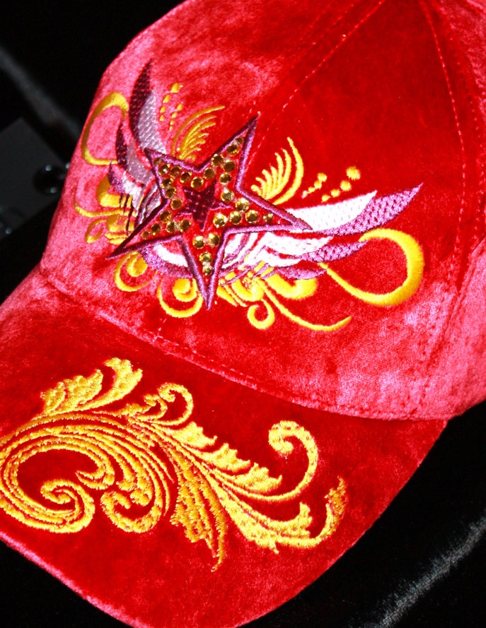 Pink Woman Baseball Cap Stars and Wings Organic Silk Velvet Hat Urban ...