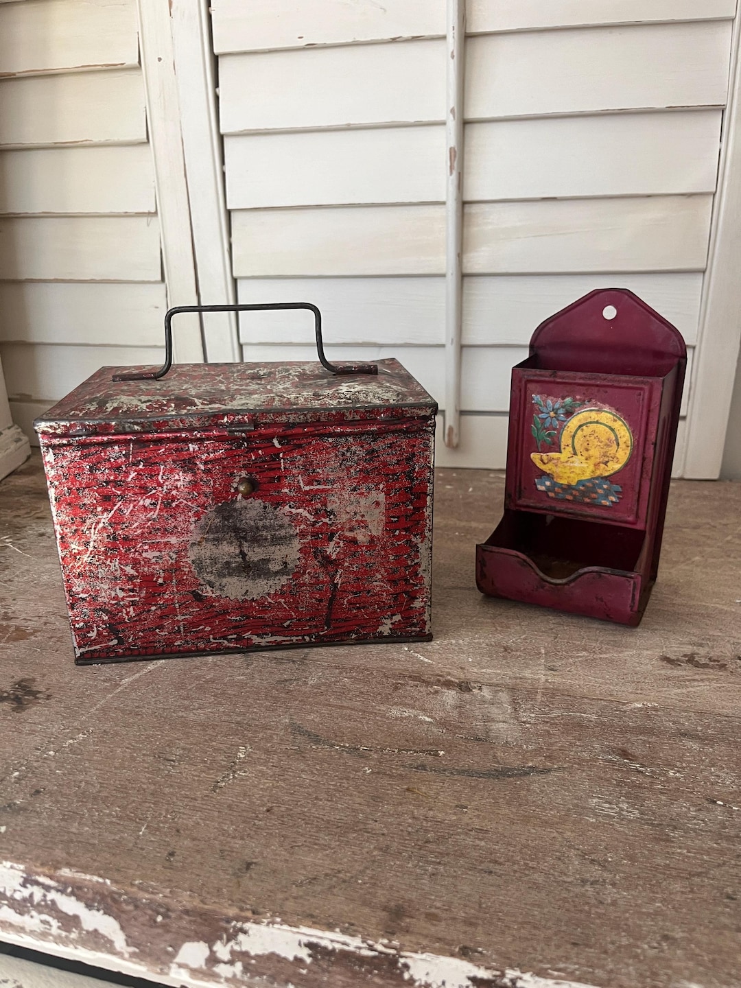 Red Metal Recipe Box and Match Holder Lot - Etsy