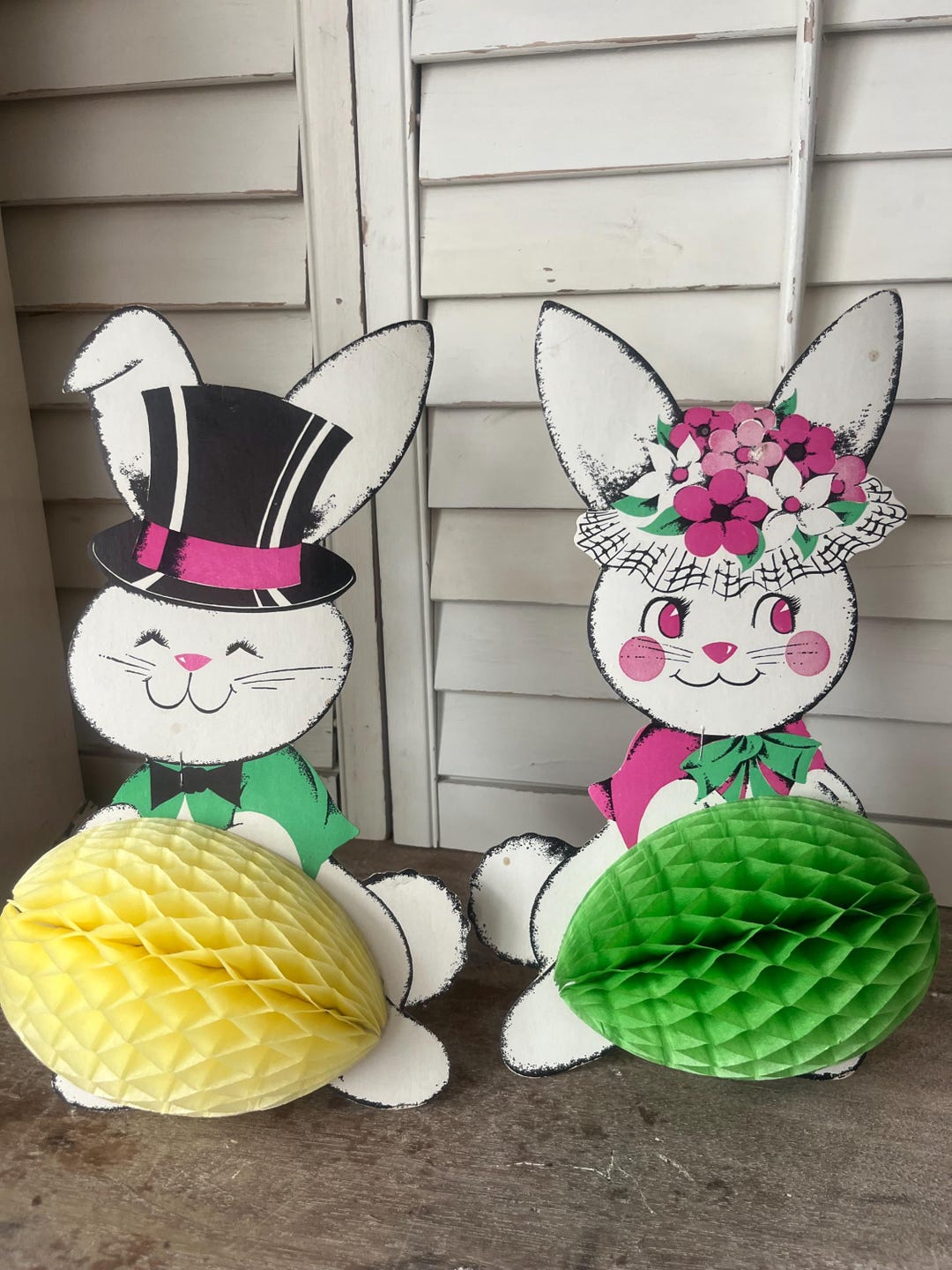 Vintage Easter Bunny Decor Girl and Boy Easter Bunny Table Top Decor - Etsy