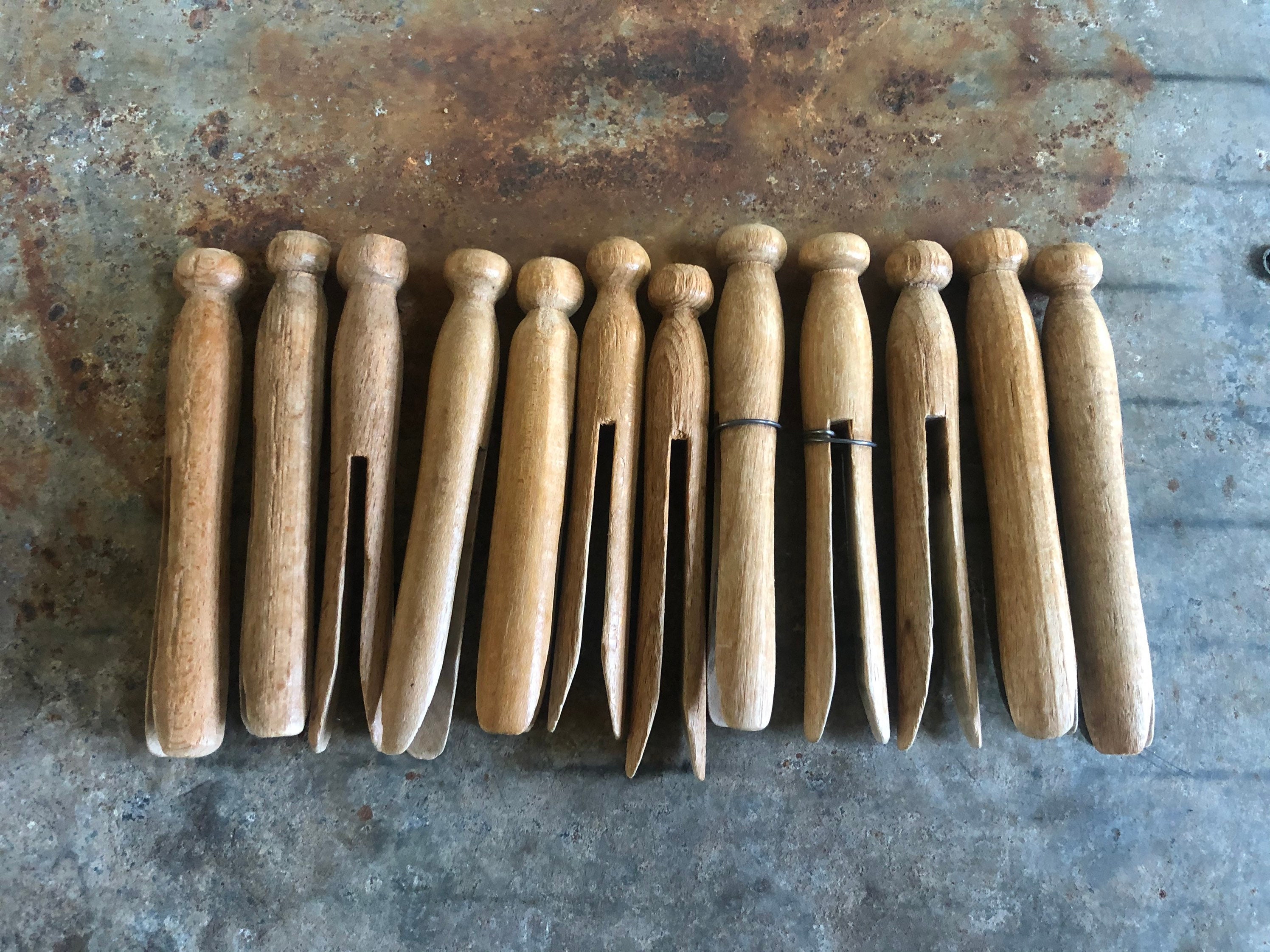 Pinzas de madera antiguas para la ropa - juego de 12 - Etsy España