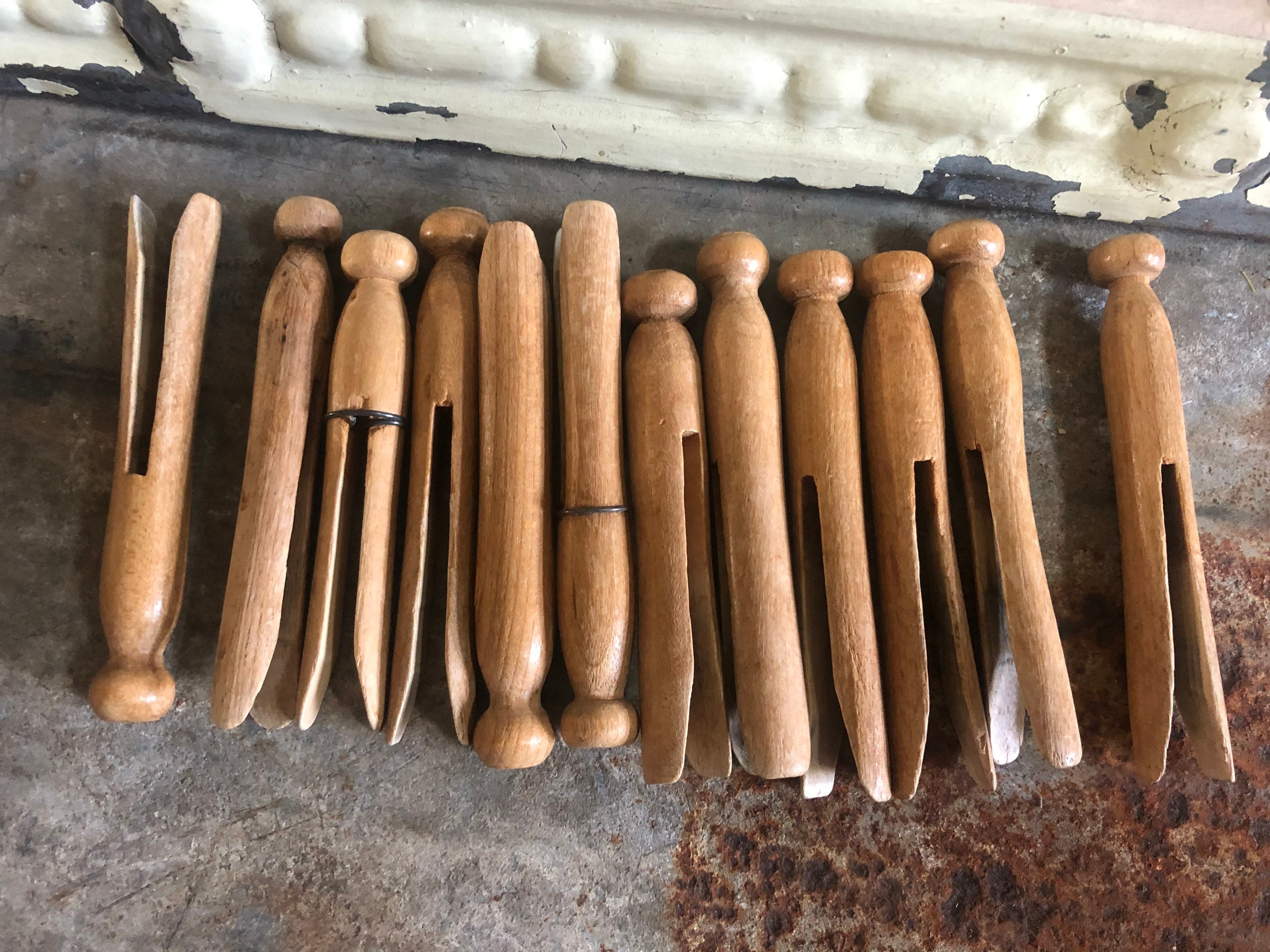 Pinzas de madera antiguas para la ropa - juego de 12 - Etsy España