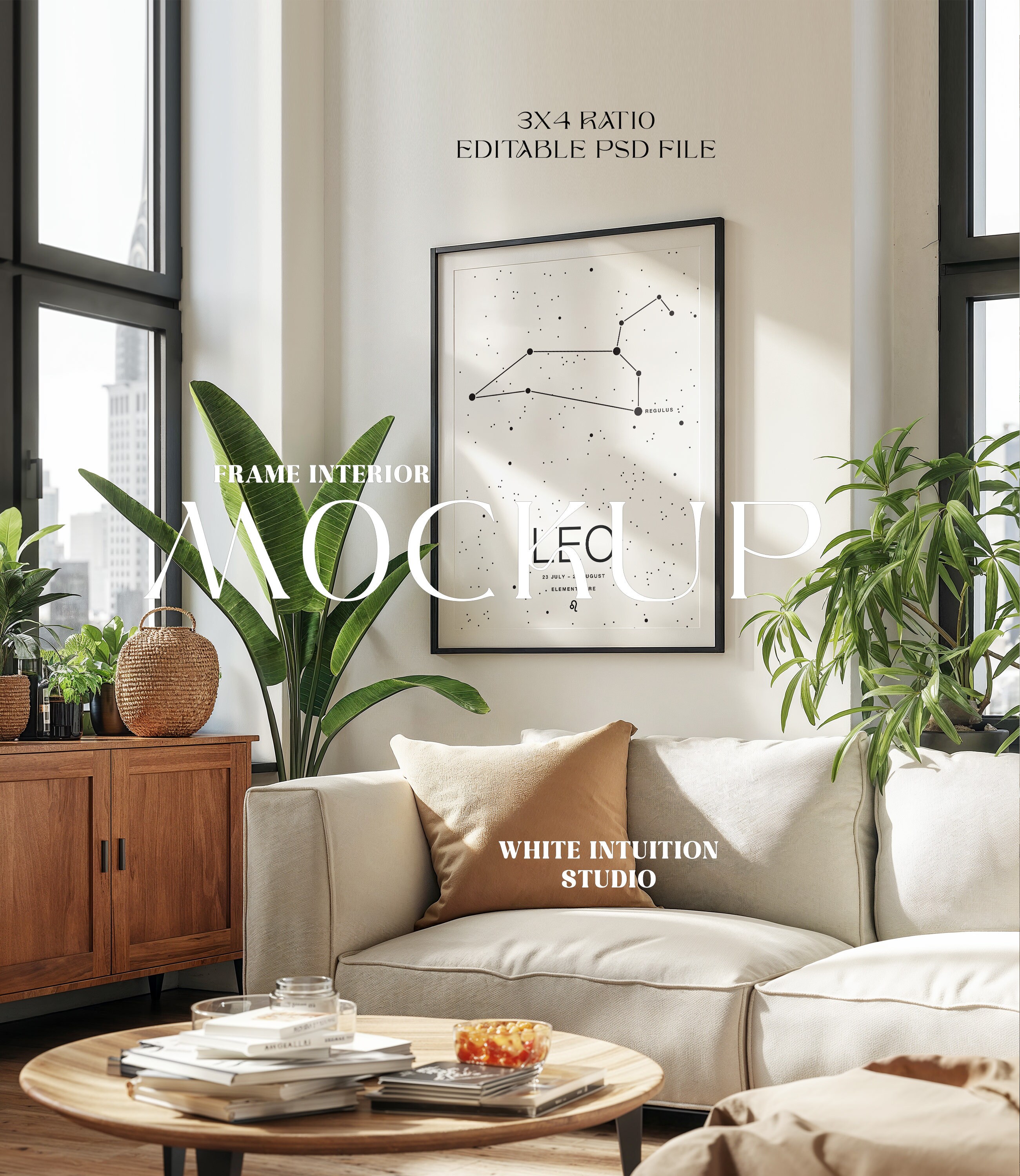 Framed Poster Mockup. Cozy Loft Scene With Plants. Template for Art ...