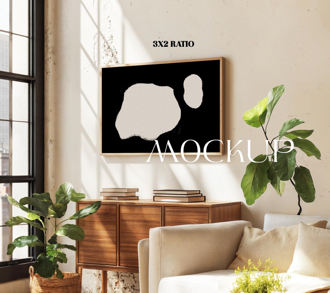 Horizontal Framed Poster Mockup. Cozy Loft Interior Living Room, Plants ...