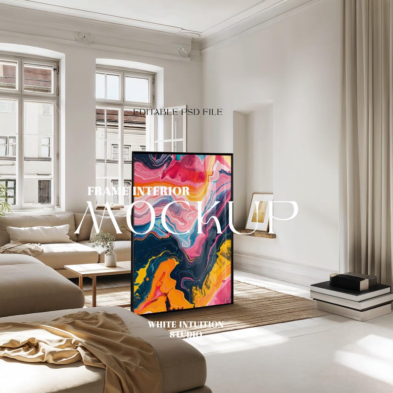 Glass Framed Poster Mockup in the Middle of the Room. Photoshop PSD ...