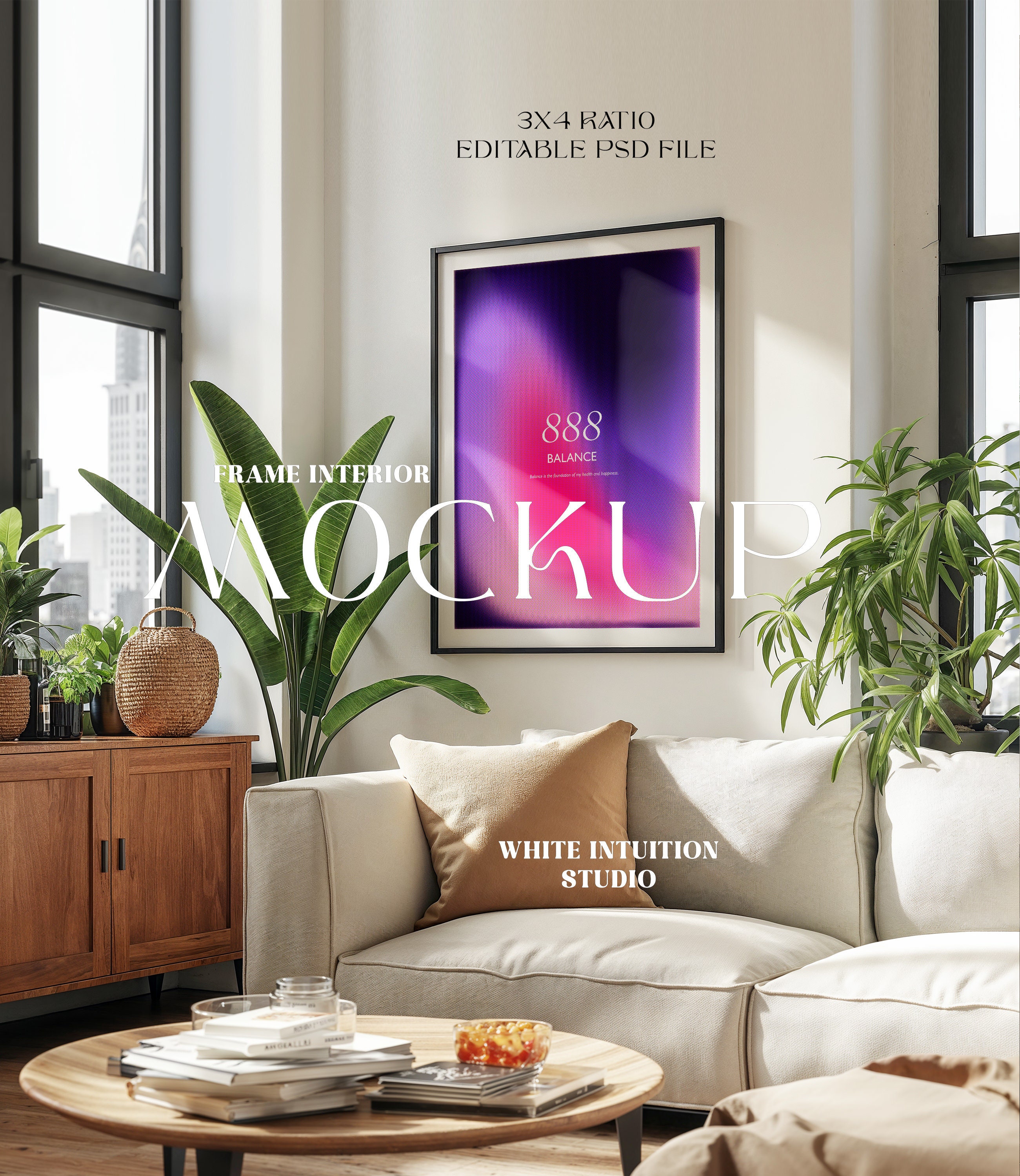 Framed Poster Mockup. Cozy Loft Scene With Plants. Template for Art ...