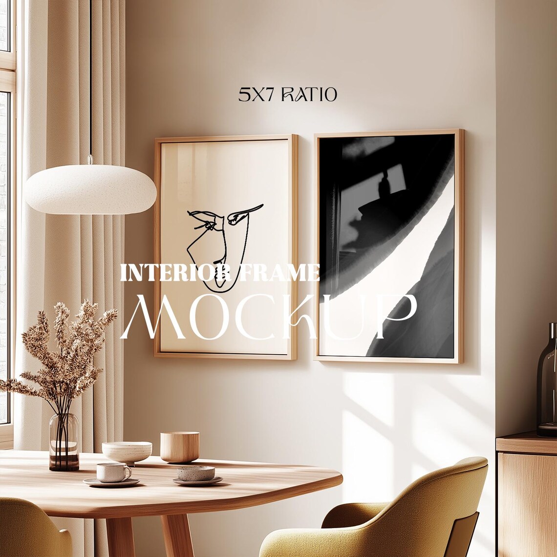 Two Glass Framed Posters Mockup Dining Room.psd Template Art Display ...