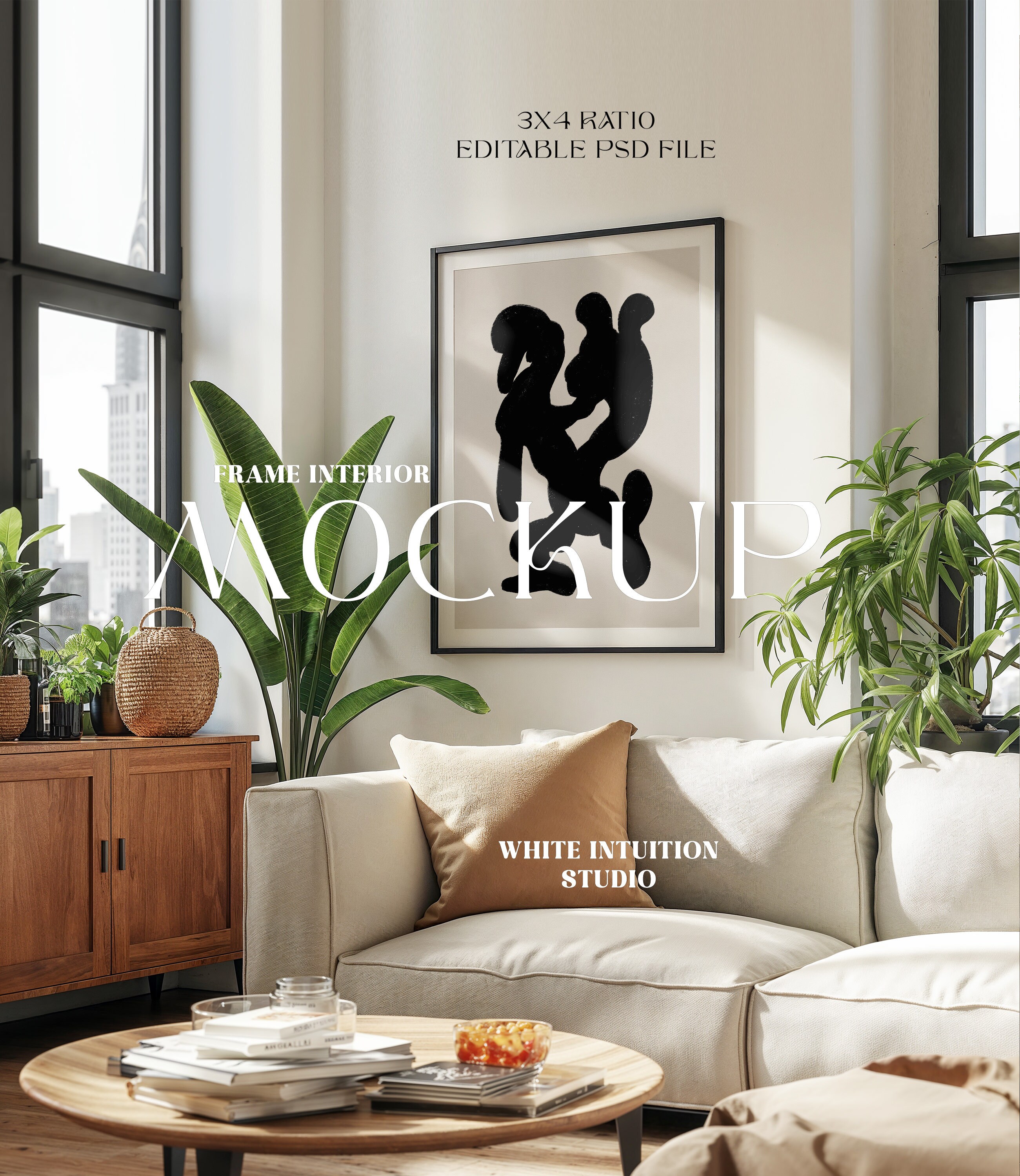 Framed Poster Mockup. Cozy Loft Scene With Plants. Template for Art ...