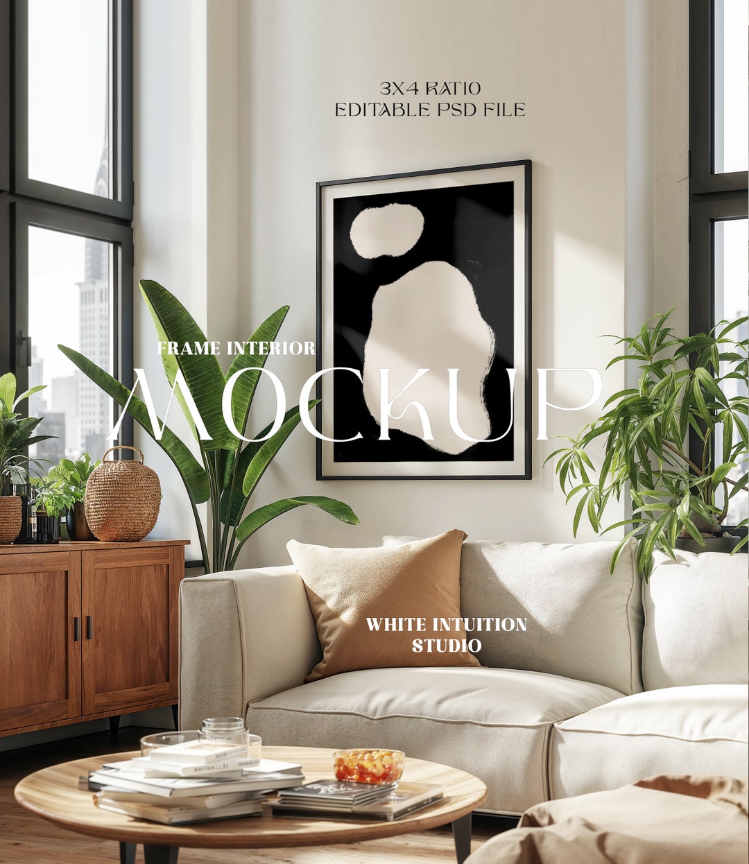 Framed Poster Mockup. Cozy Loft Scene With Plants. Template for Art ...