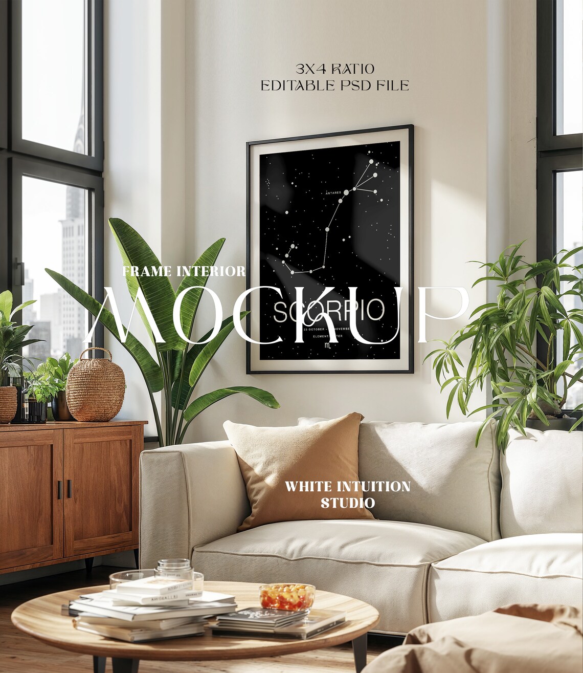 Framed Poster Mockup. Cozy Loft Scene With Plants. Template for Art ...