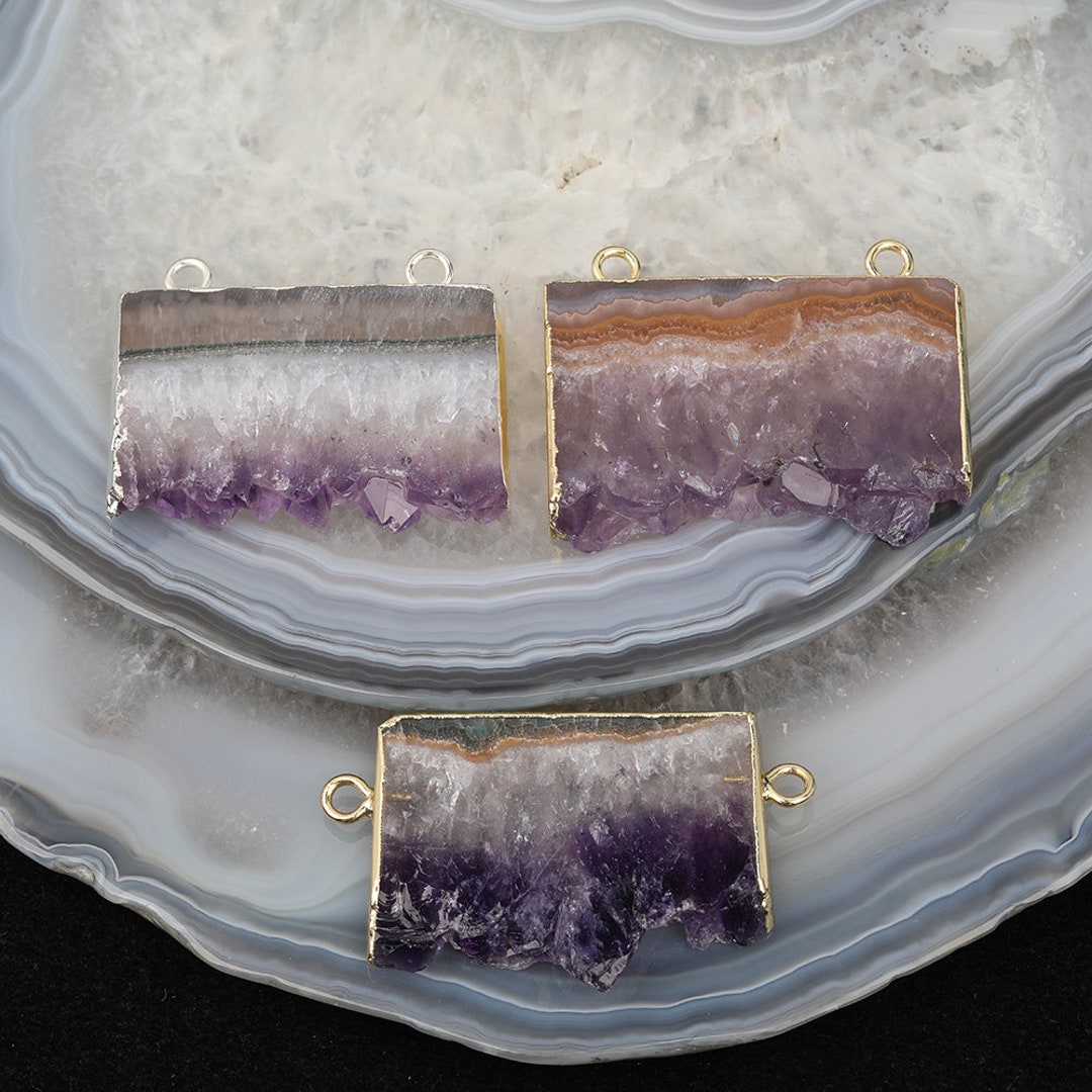 3-10pcs Large Freeform Rectangle Amethyst Druzy Connectors for - Etsy