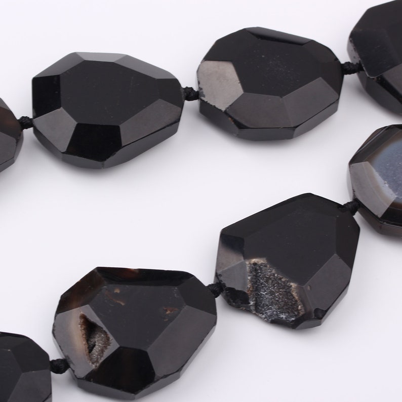 Black Agate Geode Faceted Slab Loose Beads Drilled Pendant - Etsy