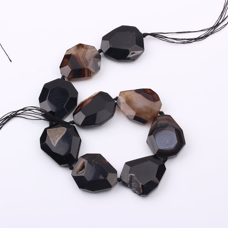 Black Agate Geode Faceted Slab Loose Beads Drilled Pendant - Etsy
