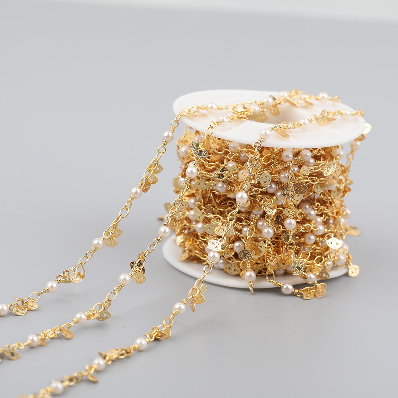 Dangling Charm Pearl Chains Findings10feet 18K Gold - Etsy