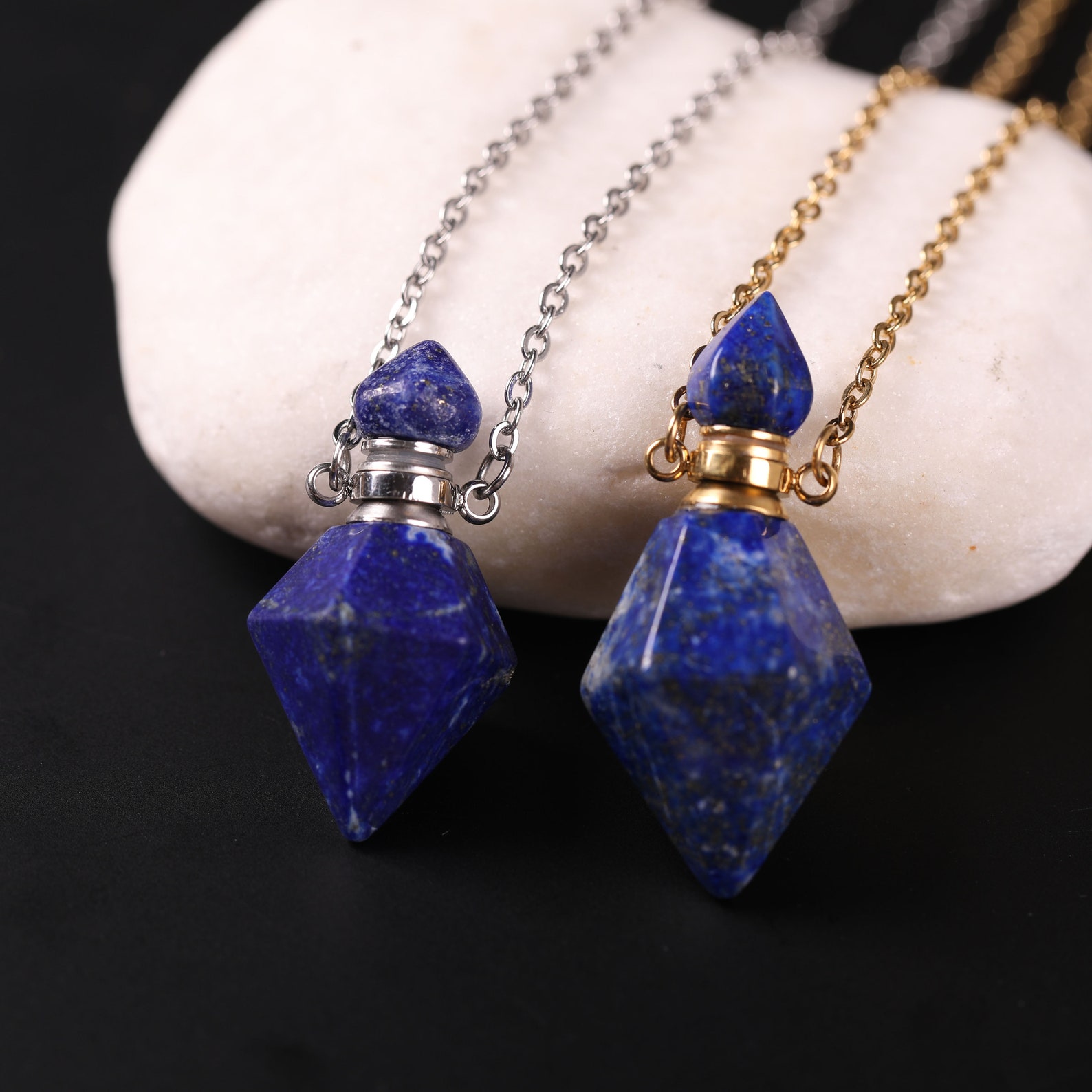 Faceted Double Cone Perfume Bottle Stones Necklace Point - Etsy